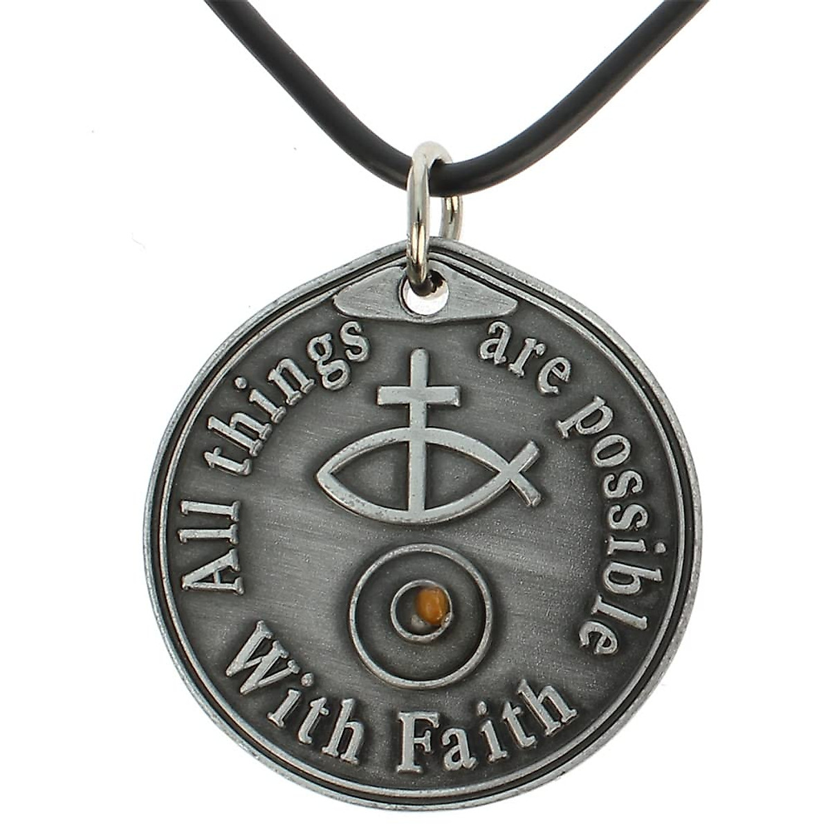 Mustard Seed Coin Necklace Faith - Real Leather Cord