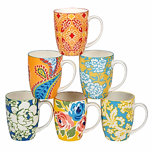 Certified International Damask Floral 14 oz. Mugs, Set of 6 Assorted Designs,