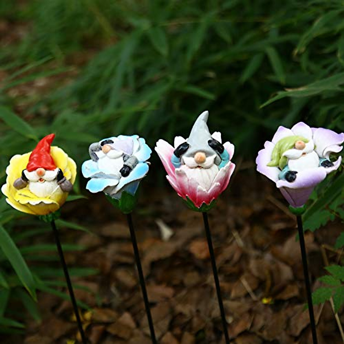 TZSSP Outdoor Statue Garden Stake Water Proof Metal Flower Stick Gnome Statue Décor for Lawn Yard Patio,4 PCS