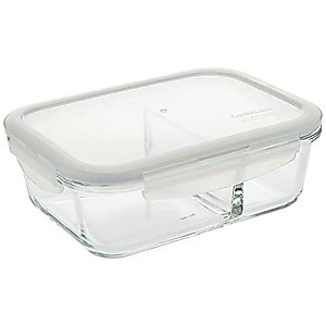 LocknLock Purely Better Glass Food Storage Container with Lid, Rectangle w/divider-32 oz, Clear
