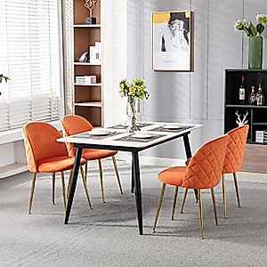Wahson Set of 4 Velvet Dining Room Chairs, Velvet Fabric Upholstered Hostess Dining Chairs, Side Chairs, with Golden Chrome Legs, Orange