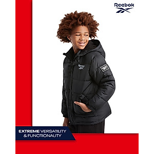 Reebok Boys' Winter Coat - Heavyweight Quilted Puffer Snow Parka - Weather Resistant Ski Jacket for Boys (8-20), Size 14-16, Premium Black