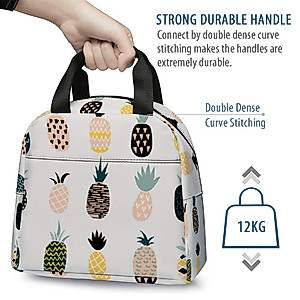 Lunch Bag, Cute Kids Reusable Cooler Lunch Tote Bag Insulated Leakproof Lunch Box Container with Front Pocket for Girls Boys School Work Picnic (Whte Pineapple)