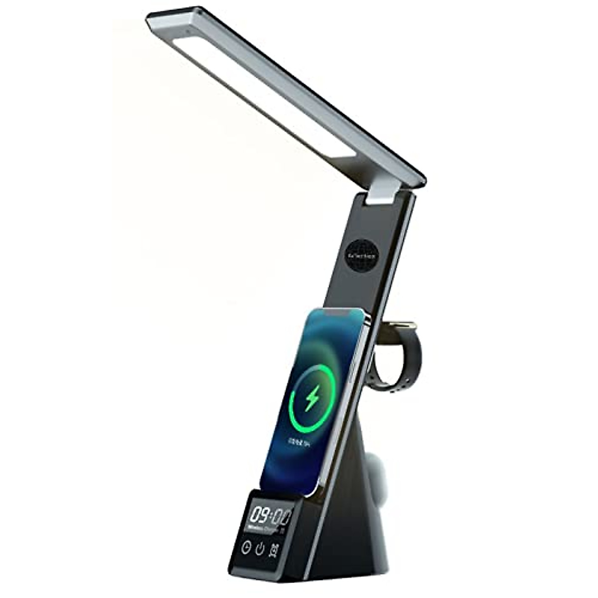 EzTechNest Desk Lamp – 3-in-1 Led Lamp with Built-in Wireless Phone Charger – Smart Desk Lamps for Home Office with Clock and Alarm Display – Dimmable Desk Lamp with Foldable Design