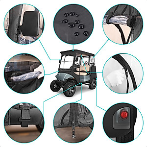 10L0L Golf Cart Driving Enclosure 2 Passenger fit Yamaha G14 G16 G22 G29 Drive and Drive 2, Golf Cart Rain Cover with Clear Roll-Up Windshield, Side Mirror Openings, Waterproof Oxford Cloth Enclosure
