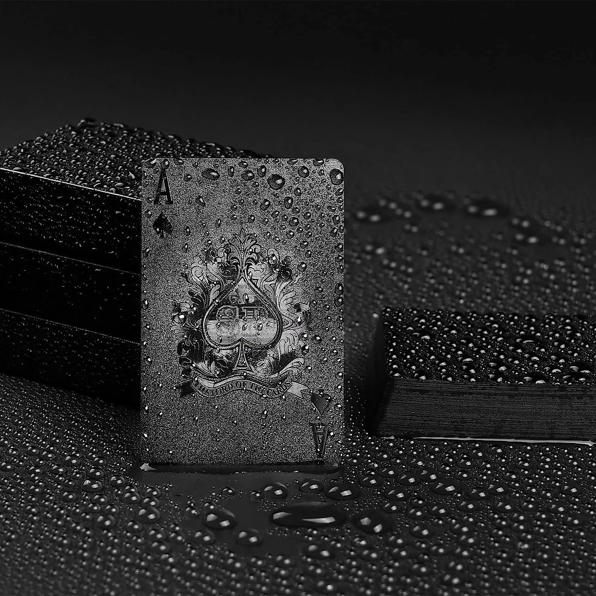 Joyoldelf Cool Black Foil Poker Playing Cards, Waterproof Deck of Cards with Gift Box, Use for Party and Game