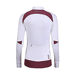 Santic Womens Cycling Jersey Long Sleeve Fleece Bicycle Jacket Full-Zip Riding Bike Shirt for Women with Pocket White XS