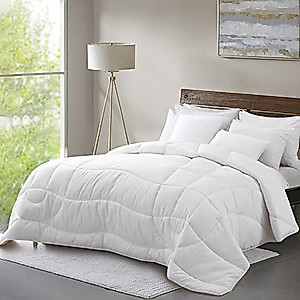 Oaken-Cat White Down Alternative Comforter Twin, All Seasons Ergonomic Bed Comforter - Ultra-Soft Plush Cloud Fluffy Microfiber Quilted Medium Warm Duvet Insert with Ties