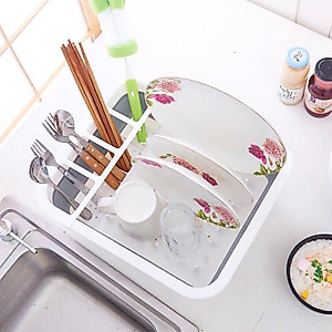 J&V TEXTILES Collapsible Dish Drying Rack - Popup for Easy Storage, Drain Water Directly into The Sink, Room for Eight Large Plates, Sectional Cutlery and Utensil Compartment, Compact (Red)