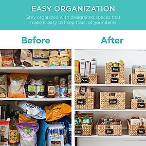 Best Choice Products Set of 4 9x12in Water Hyacinth Pantry Baskets, Woven Kitchen Organizers w/Chalkboard Label, Chalk Marker - Natural
