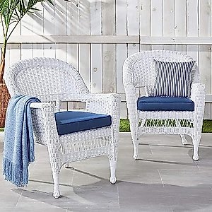 Jeco Wicker Chair with Blue Cushion, Set of 2, White/W00206-