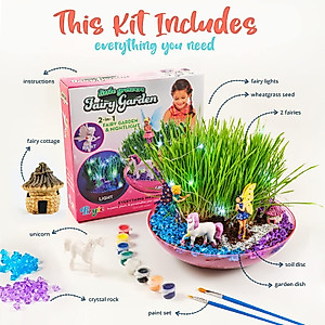 Bryte All-Inclusive Unicorn Fairy Garden Kit with LED Lights, Paint Set, Crystal Rock, Grow Your Own Garden & Play, Birthday Gift, DIY Science Kit, STEM Arts and Crafts Toys for Boys Girls Aged 4-12