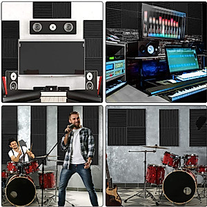 Acoustic Foam Panels 12 Pack 1”x12”x12” Sound Proof Padding Soundproofing Studio Foam Wedges (12 Square Feet) (black-12pack)