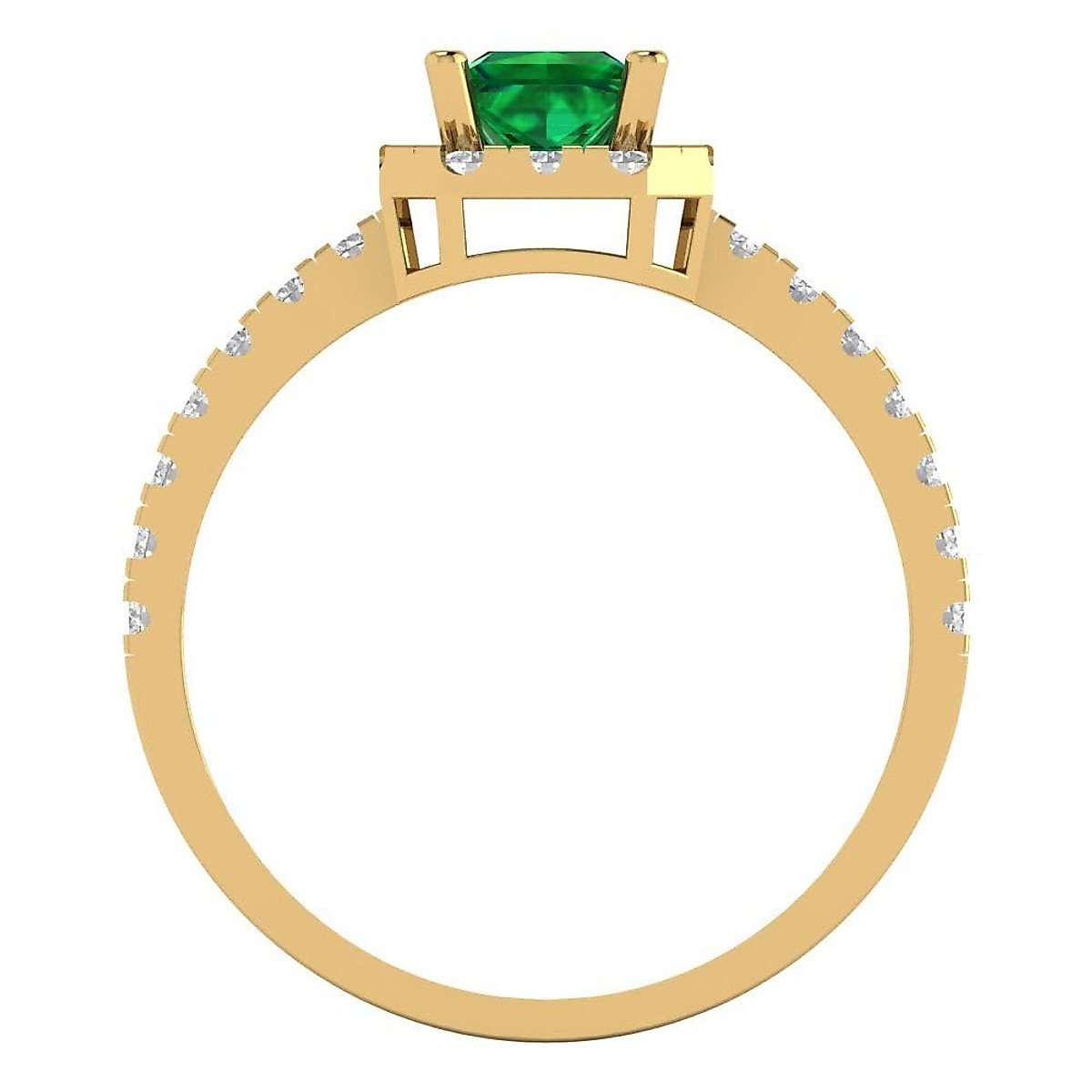 Clara Pucci 1.5 ct Princess Cut Solitaire W/Accent Emerald Art Deco Bridal Wedding Statement ring 18K Yellow Gold Size 4.5
