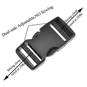 SGH Pro Quick Side Release Buckles 0.75' Wide Dual Adjustable Clips Snaps No Sewing Heavy Duty Plastic 3 Pack Replacement for Nylon Strap Webbing Survival Paracord Backpack Fanny Pack Waist Strap
