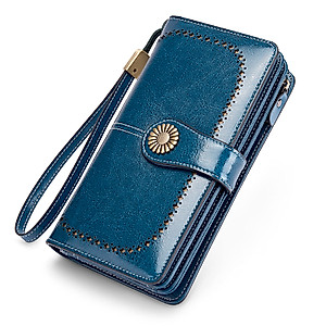 INSIFEEL Small Wallet for Women Leather Bifold Compact RFID Blocking Ladies Purse big (Navy)