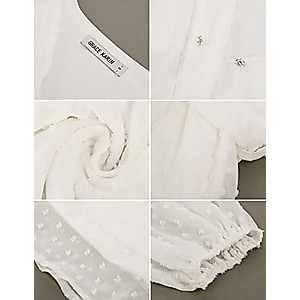 GRACE KARIN Women's Chiffon Wrap V Neck Fringe Sleeve Swiss Dot Dress Elastic High Waist Wedding Guest Dress with Belt White L