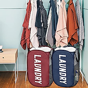 Mesh Popup Laundry Hamper 2 Pack Collapsible Laundry Basket Dirty Clothes Baskets with Straps and Side Pockets Carry Handles for Kids Room,College Students Dorm or Travel (Red + Navy)