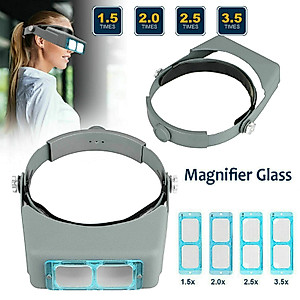 Headband Magnifier Binocular Magnifying Glass Jewelry Magnifiers Double Lens with Lens -1.5X 2X 2.5X 3.5X Magnification, Reading Magnifier Glasses Watchmaking Binocular Magnifier Watch Repair Tool