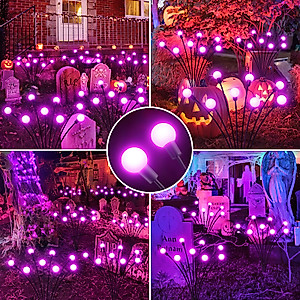 KELME Halloween Decorations Outdoor, 8 Pack 64 LED Swaying Solar Halloween Lights, Bright Firefly Garden Lights Solar Outdoor Halloween Decor Decorations for Outside Yard Pathway - Purple