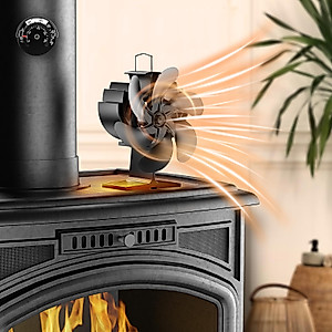 Zmirne Wood Stove Fan, 6 Blades Heat Powered Fireplace Fan with Magnetic Thermometer, Silent Stove Top Fan, Wood Stove Accessories, Non-Electric Fan for Wood Burning Stove/Pellet/Log Burner/Fireplace