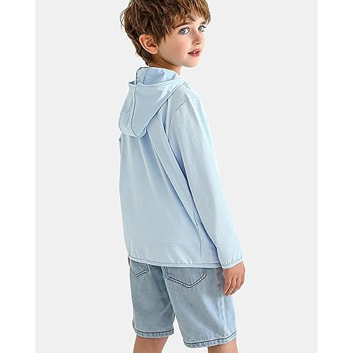 Auranso Kids Zip-Up Hoodie Girls Boys UPF50+ Sun Protection Jacket Hooded Cooling Shirt Light Blue 3-4T