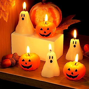 10 Pcs Halloween Ghost Candles Pumpkin Candles, Cute Halloween Candles Thanksgiving Fall Candles Handmade Wax Burning Candles for Halloween Party Decorations Ghost Decor
