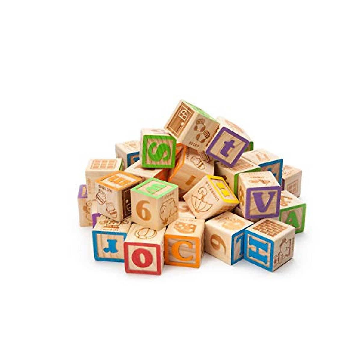 maxim enterprise, inc. Jumbo Wooden ABC Blocks for Toddler Learning, Baby Shower Decoration, Engraved Alphabet and Number Blocks to Stimulate Learning, Creativity, Early Development, 40Pcs