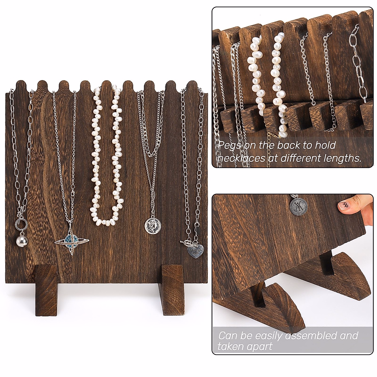 ZOOFOX Set of 2 Wood Necklace Display Stand, Jewelry Easel Display Holder for 16 Necklaces, Jewelry Display Stand for Vendors, Shows