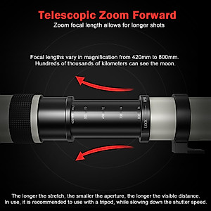 Telephoto Lens - EF Lens for Canon, 420-800mm f/8.3 Manual Zoom Lens for Canon EOS Rebel T3 T3i T4i T5 T5i T6 T6i T6s T7 T7i T8i SL1 SL2 6D 7D 7D 60D 70D 77D 80D 5D II/III/IV SLR Camera Lenses