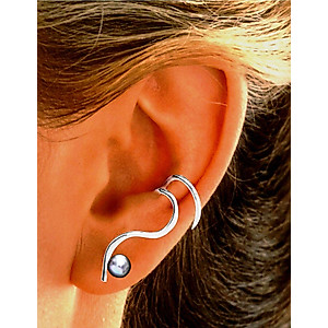 Ear Charms ® 'One-liner' Black Pearl Ear Cuff Non-pierced Left Earring Cuff, Rhodium on Sterling Silver