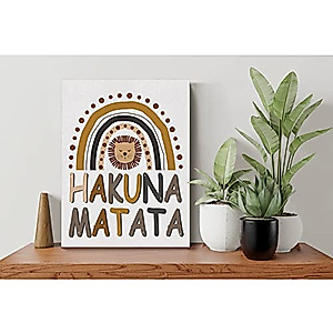 Colourful Lion Rainbow Framed Canvas Home Wall Art, Lion Rainbow Hakuna Matata Print Paintings Poster 12" x 15" Boho Wall Decor for Home Living Room Gift