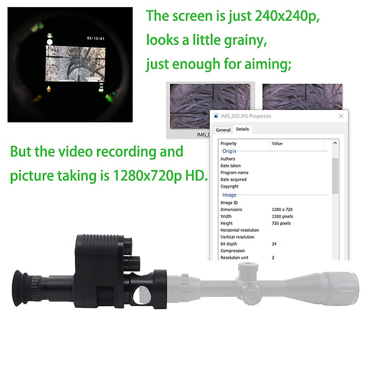 Megaorei 3 A 720p HD Hunting Night Vision Scope Camcorder Monocular Clip on Attachment with Built-in 850nm Infrared IR Flashlight (Without TF Card and Battery)