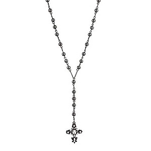 LUX ACCESSORIES Crystal Black Rosary Catholic Rhinestone Long Cross Beads Chain Necklace