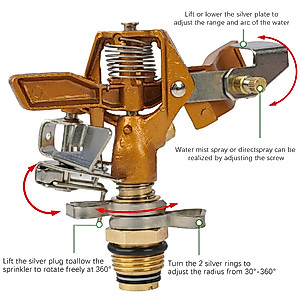 LIULO TOOL Impact Sprinkler on Tripod Base, Tripod Sprinklers with Brass Head, 360 Degree Large Area Irrigation with Extension Legs Flip Locks, Heavy Duty 3/4" Connector for Lawn Yard Garden