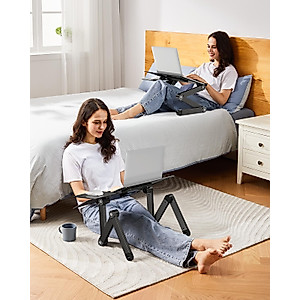 HUANUO Adjustable Laptop Stand, Laptop Desk for up to 15.6" Laptops, Portable Laptop Table Stand with 2 CPU Fans, Detachable Mouse Pad, Ergonomic Lap Desk for Laptop, TV Bed Tray, Standing Desk