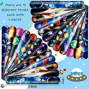 ArianQicult Space Slap Bracelet, 24Pcs Outer Space Kids Wristbands Bracelets with Thank You Cards Planet Themed Party Favors Gifts for Kid Birthday Party Favors Classroom Prizes Exchange (12 Styles)