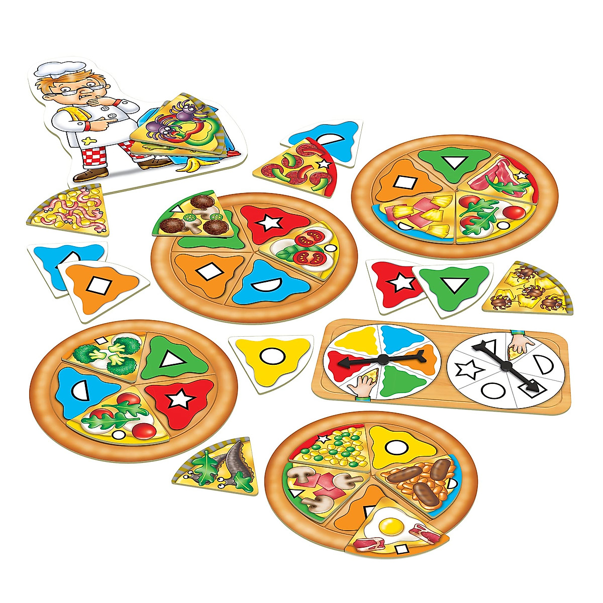 ORCHARD TOYS Moose Games, Pizza! Game. Match Colors and Shapes to Make a Perfect Pizza. for Ages 3-7 and 2-4 Players