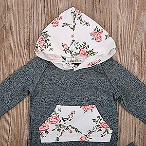 Baby Girls Long Sleeve Flowers Hoodie Top and Pants Outfit with Kangaroo Pocket (12-18 Months, A)