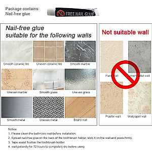 Toothbrush Holder Wall Mounted, Bathroom Accessories Organizer, No Drilling for Wall, Space Aluminum Material Silver (2 Slots)