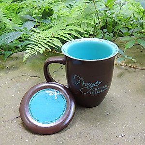 Abbey Gift Prayer Changes Everything Coaster Brown and Blue, 1 Count, Dishwasher Safe Mugs For Coffee and Tea, Includes Bible Verse, "4 x 4.38""" (52892),14 ounce