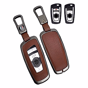 HUBEIVO for BMW Key Fob Cover Case Metal Shell Car Smart Keys Protect Keychain Compatible 1 3 4 5 6 7 Series X3 X4 M5 M6 GT3 GT5 (P-BWAqz-Brown)