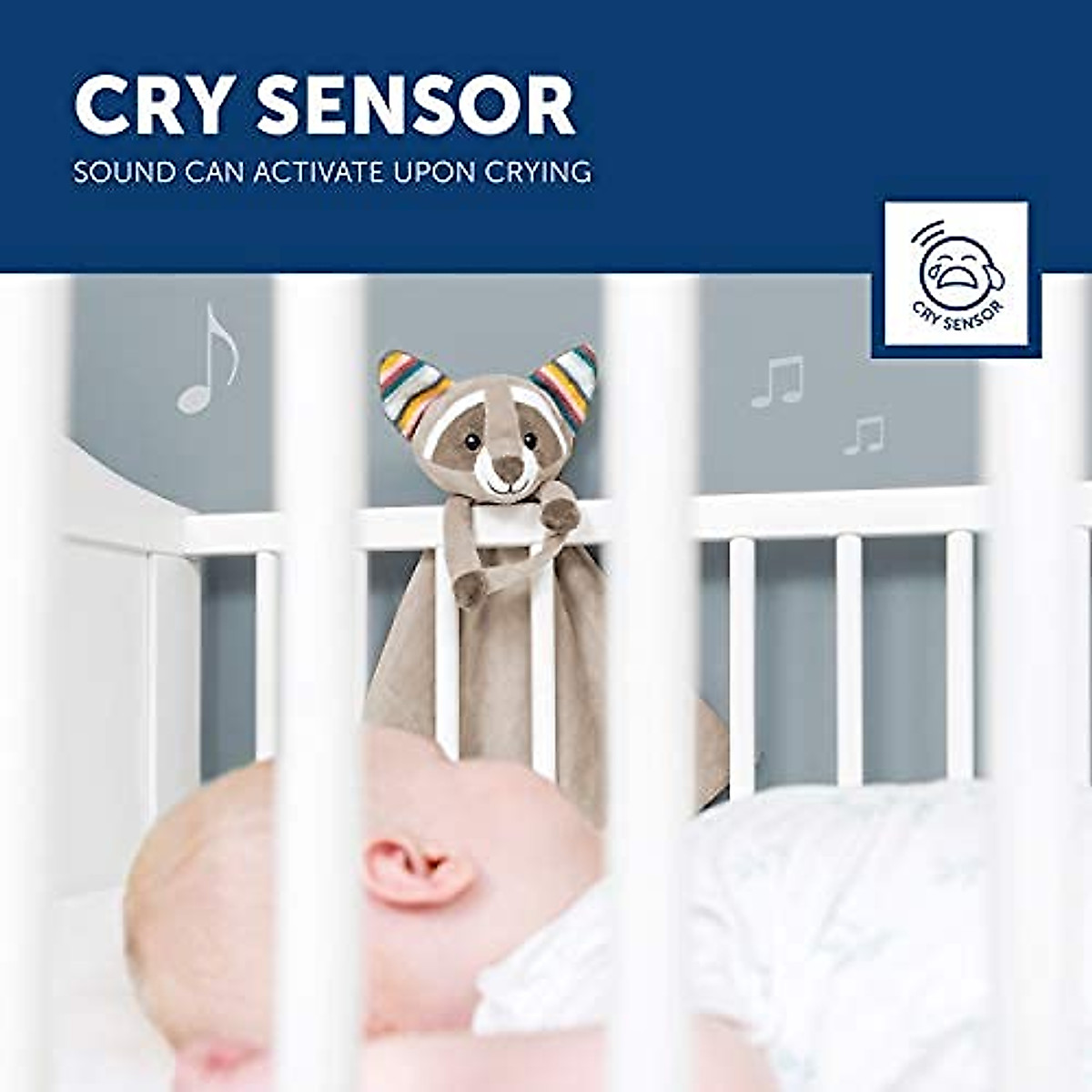 Security Baby Blanket - Plush Lovey Snuggler with Soothing Music & Sounds, Cry Sensor, Super Soft Sensory Blanket, Machine Washable, Baby Gift for Unisex Infants - Robin The Raccoon by Zazu Kids