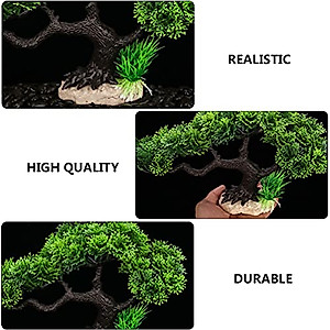 STOBOK Artificial Pine Tree Pets Plastic Plants Aquarium Bonsai Tree Rock Bonsai Ornament for Aquarium Fish Tank
