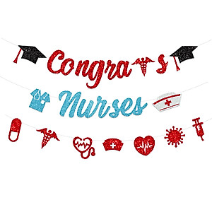 Congrats Nurse Banner Nurse Glitter Graduation Banner Party Decorations Class of 2024 Congrats RN BSN Congrats Nurse Grad Party Decor Garland Nursing School Graduate Favors