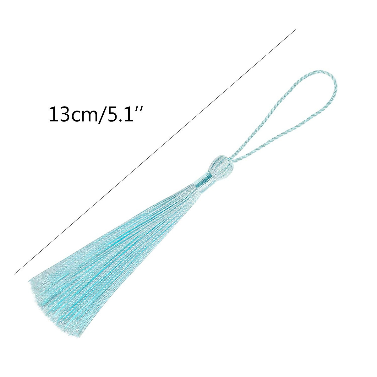 VAPKER 30 Pieces Light Blue Tassels 13cm/5-Inch Silky Handmade Soft Mini Tassels Floss Bookmark Tassels with 2-Inch Cord Loop for Jewelry Making, DIY Projects, Bookmarks