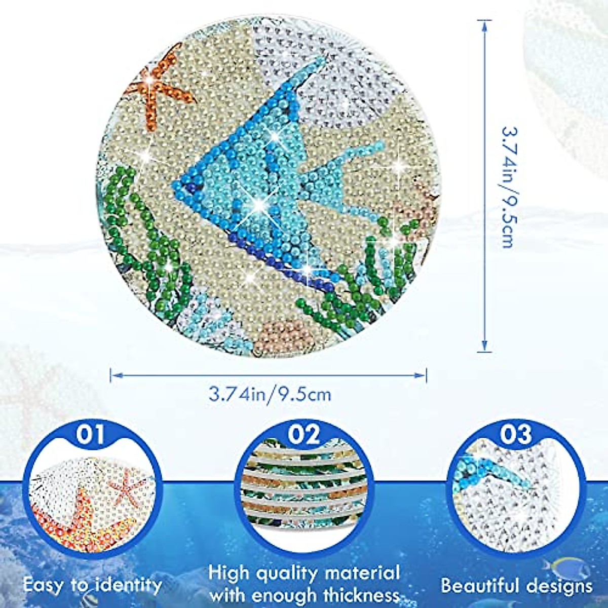 LSHUOYAN 8 Pcs Sea Creature Diamond Painting Coaster Set, DIY Acrylic Coaster with Stand, Diamond Painting Kits, Art Craft Supplies for Beginners, Adults and Children