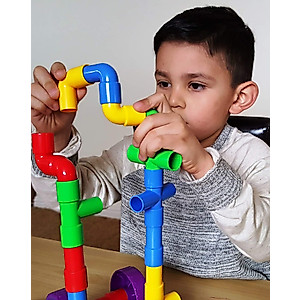 Skoolzy STEM Learning Pipe Tube 29 Piece Toys_and_Games Set, Educational Construction Building Blocks for ADHD & Autism for Baby, Kid Includes Wheels Pipes Joints and eBook