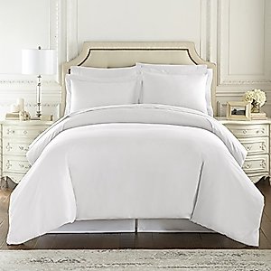 HC COLLECTION 1500 Thread Lightweight Duvet Cover Bed Linen Set with Zipper Closure for Comforters with 2 Pillow Shams, Queen, White