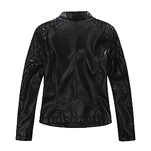LJYH Girls Faux Leather Quilted Motorcycle Jackets Kids Spring Biker Coats Black 7/8yrs